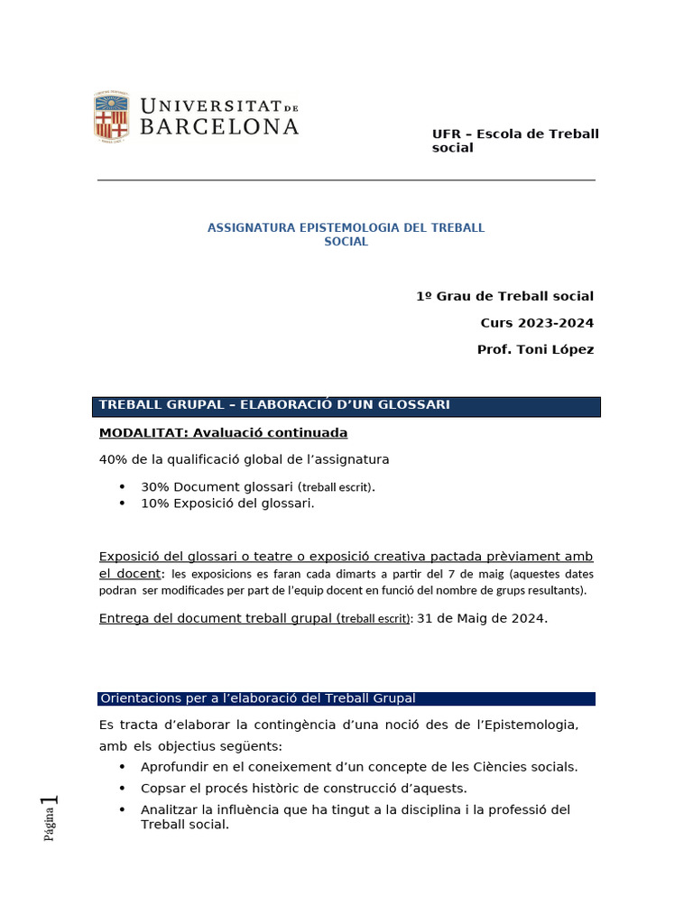 ORIENTACIONS Treball Grupal 2023-2024 (Av-Continuada) v2 | PDF