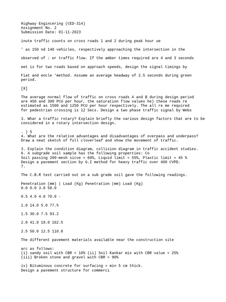 Assignment 2 (Unsolved) | PDF | Road Surface | Concrete