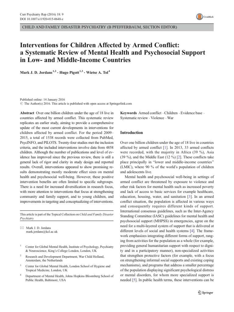 2016 Jordans Et Al Interventions Armed Conflict | PDF | Mental Health ...