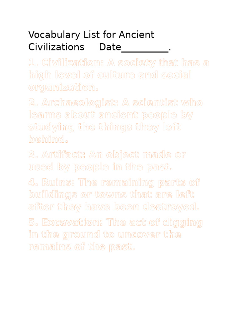 Vocabulary List For Ancient CivilizationsDate | PDF | Ancient Egypt ...