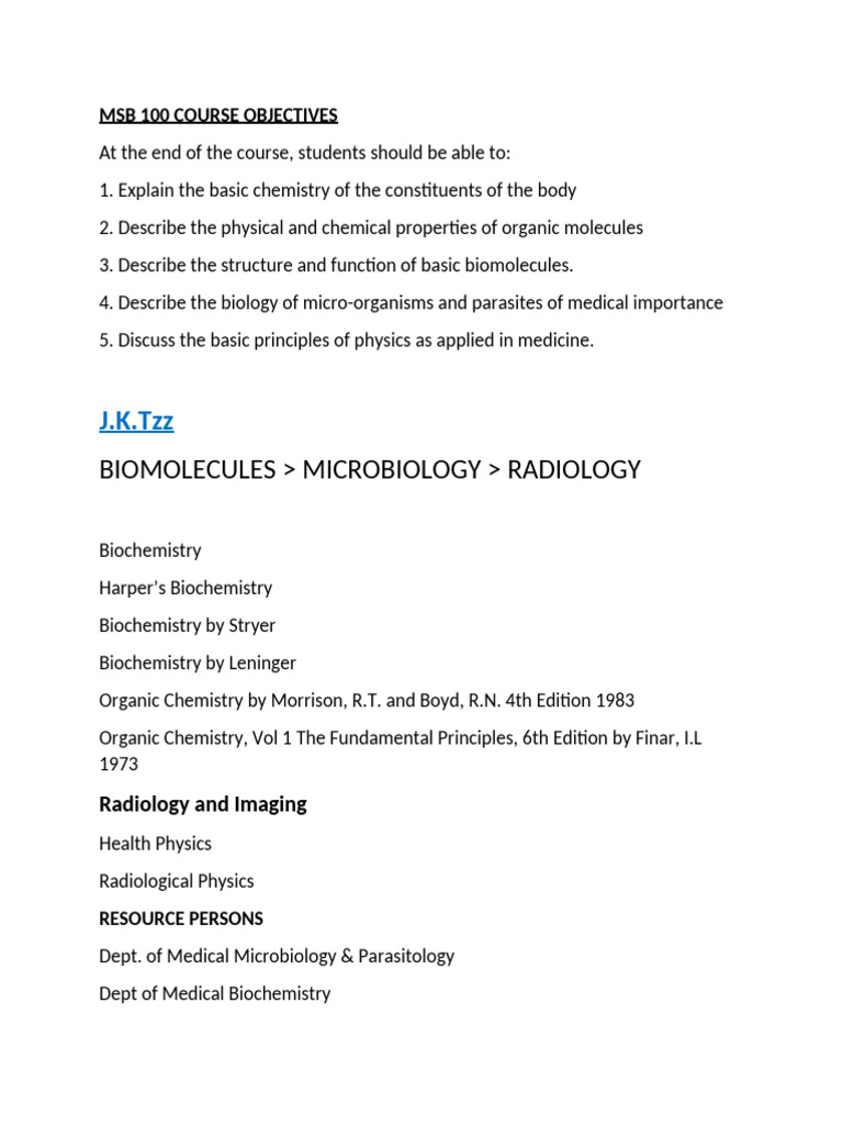 MSB 100 Course Objectives Overview | PDF