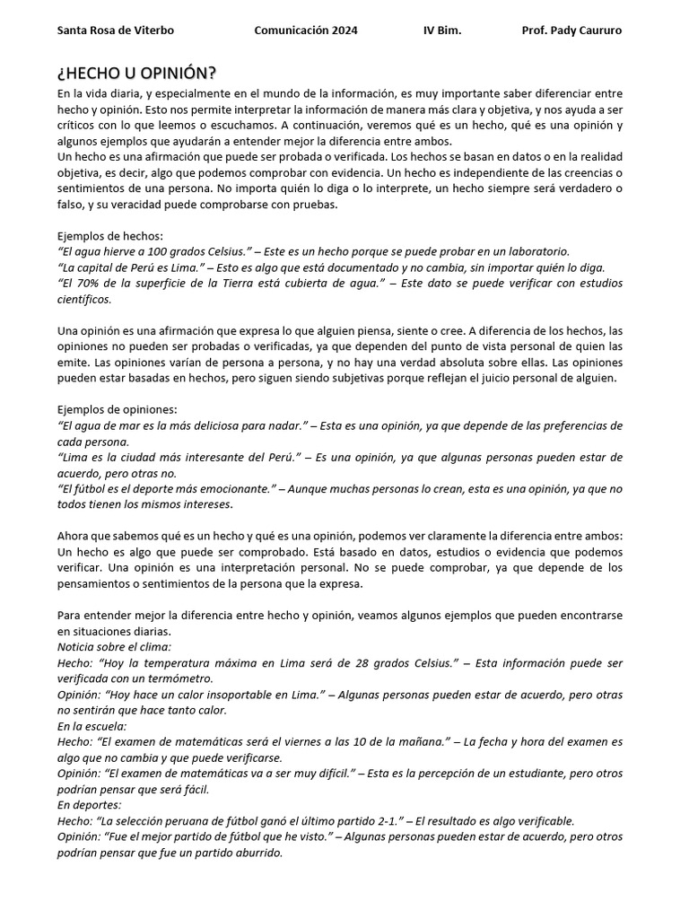 Lectura Hecho - Opinión | PDF | Verdad