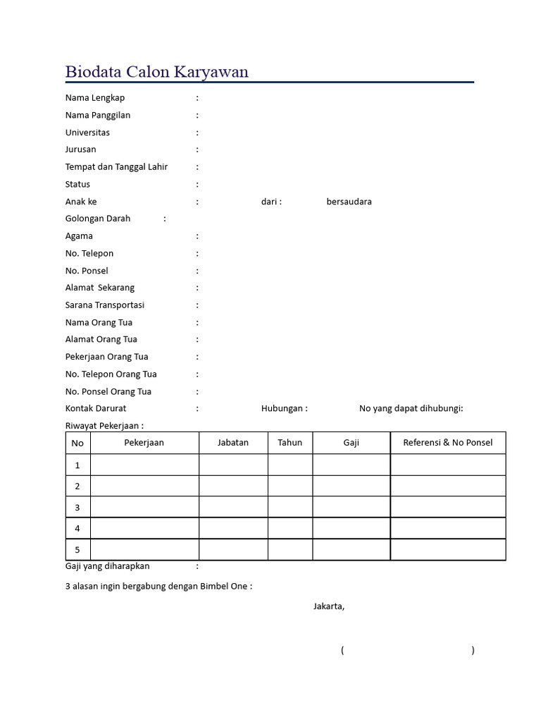 Biodata Calon Karyawan | PDF