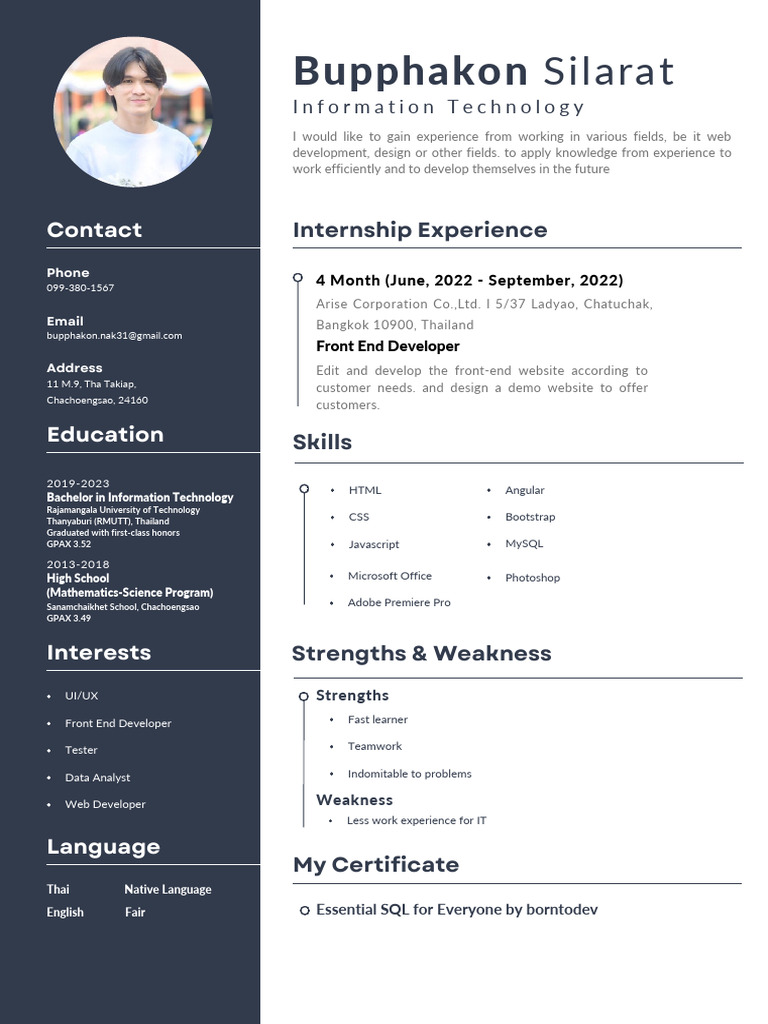 Bupphakon Resume TranScript | PDF