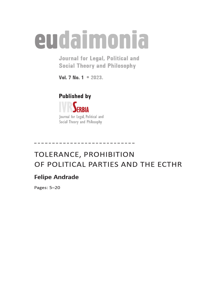 Tolerance, Prohibition of Political Parties and The ECTHR - Felipe ...