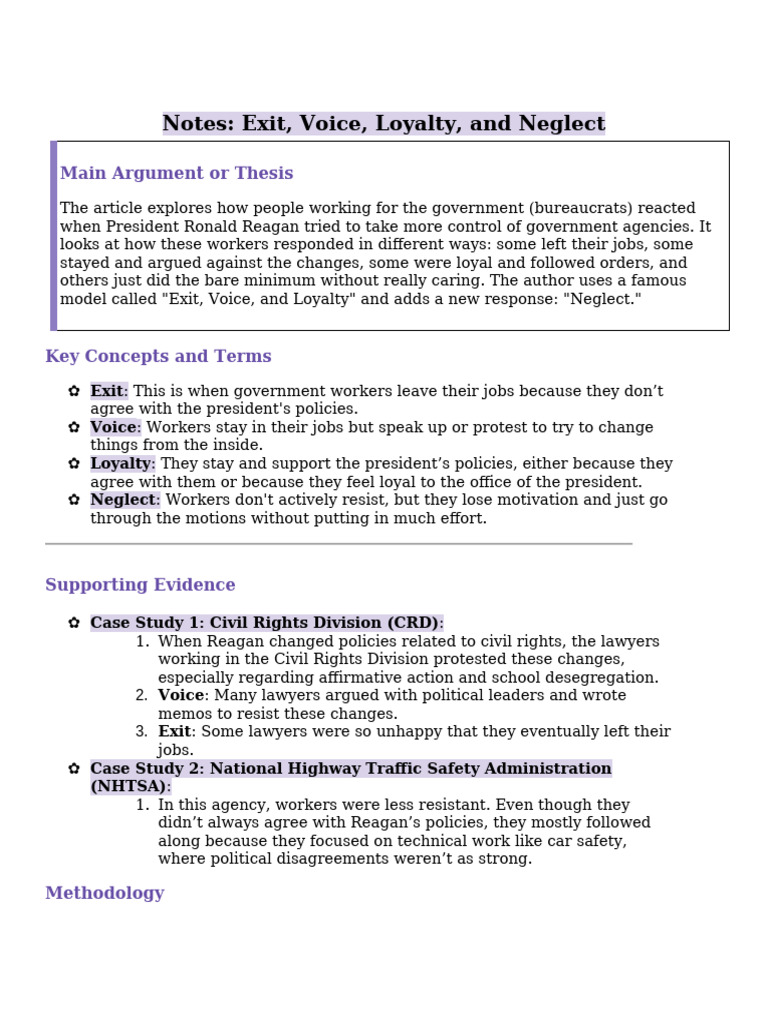 NOTES_ Exit, Voice, Loyalty, and Neglect | PDF | National Highway ...