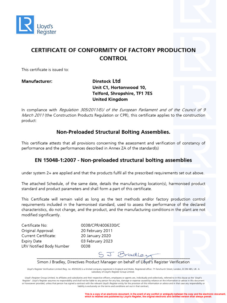 EN15048 2007 Cert 2023 038 Pre | PDF