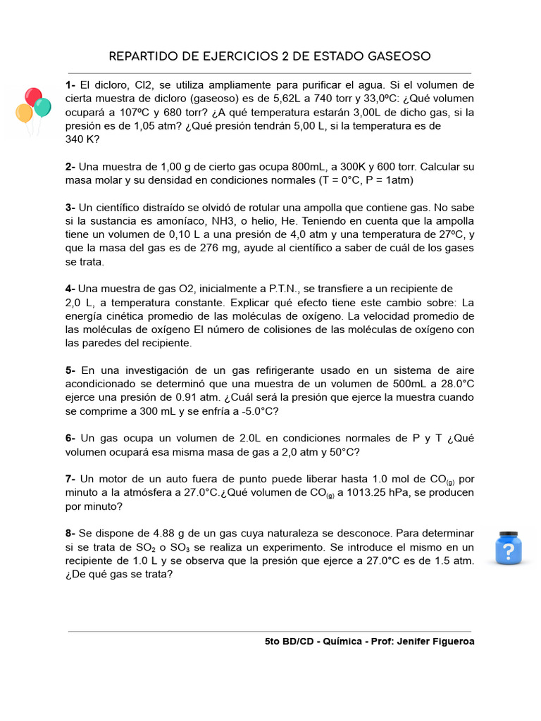 Repartido de Ejercicios 2 de Estado Gaseoso | PDF