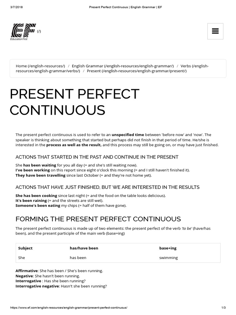 Present Perfect Continuous - English Grammar - EF | PDF | English ...