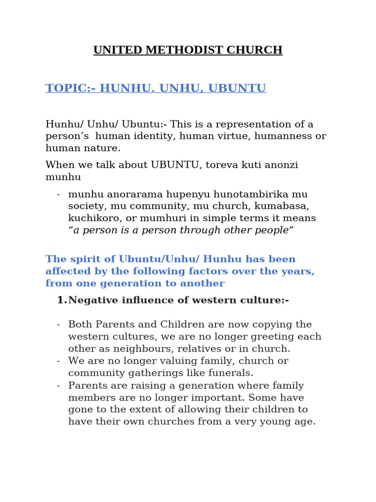 United Methodist United Methodist Church. Hunhu Unhu Ubuntu Topic | PDF ...