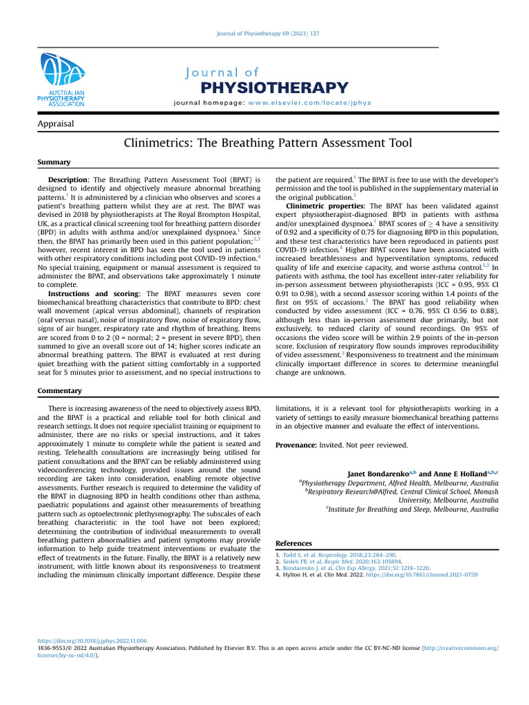 Clinimetrics The Breathing Pattern Assessment T - 2023 - Journal of ...