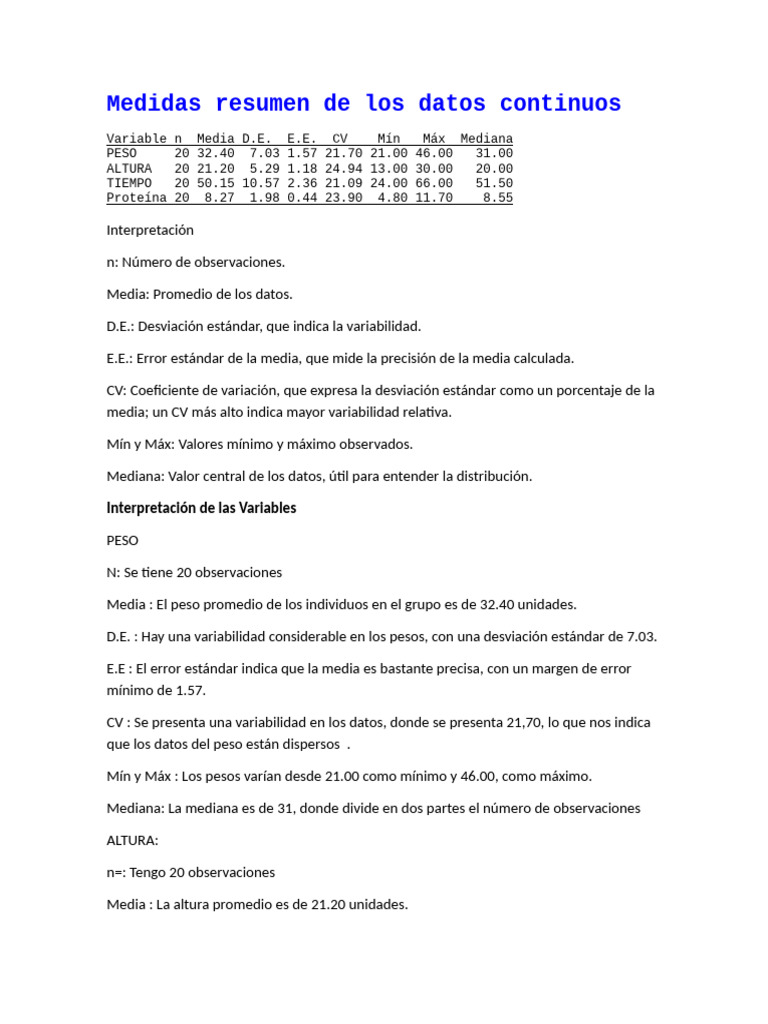 Análisis Estadístico de Datos Continuos | PDF | Desviación Estándar ...