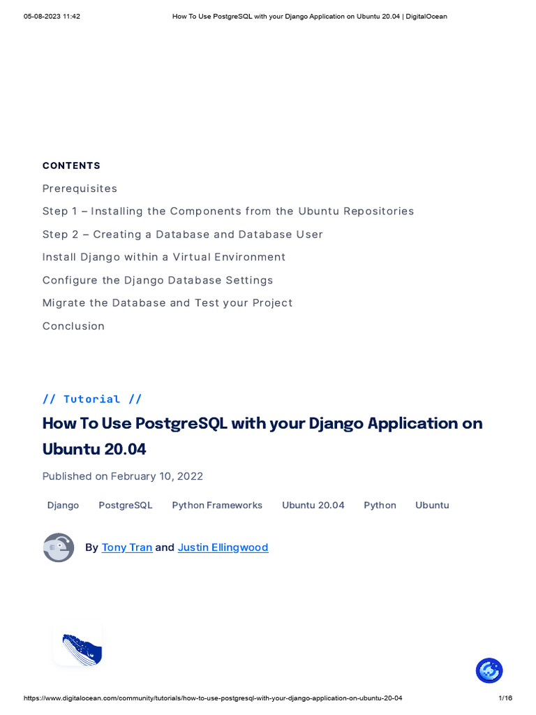 How To Use PostgreSQL With Your Django Application On Ubuntu 20.04 - DigitalOcean | PDF ...