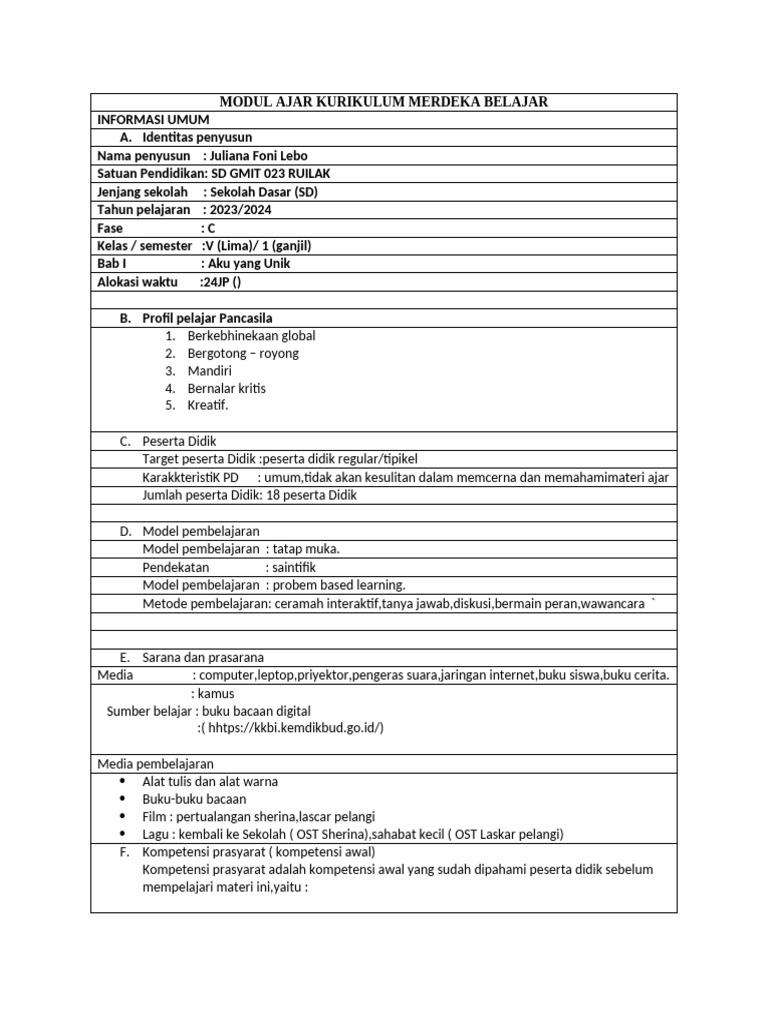 Modul Ajar Kurikulum Merdeka SD | PDF
