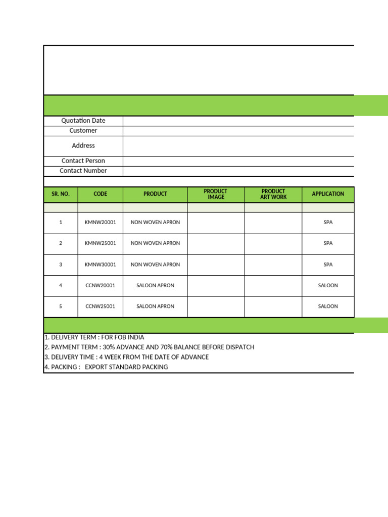 Non-Woven Apron Quotation Details | PDF