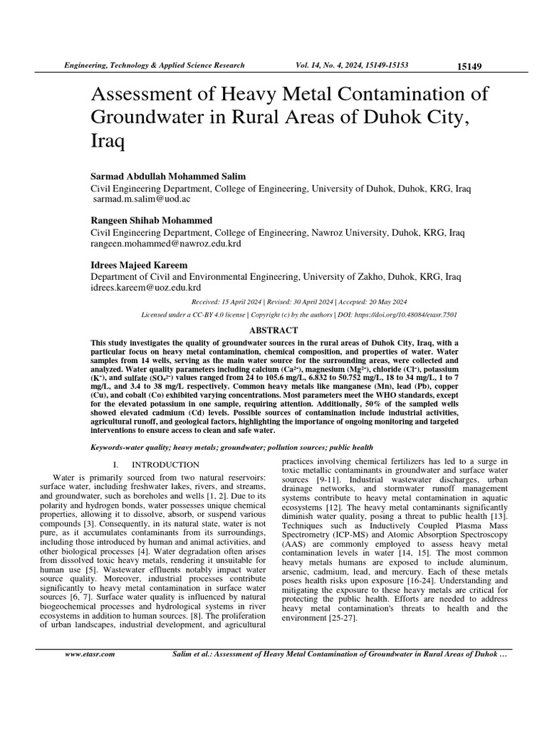 Assessment of Heavy Metal Contamination of Groundwater in Rural Areas ...