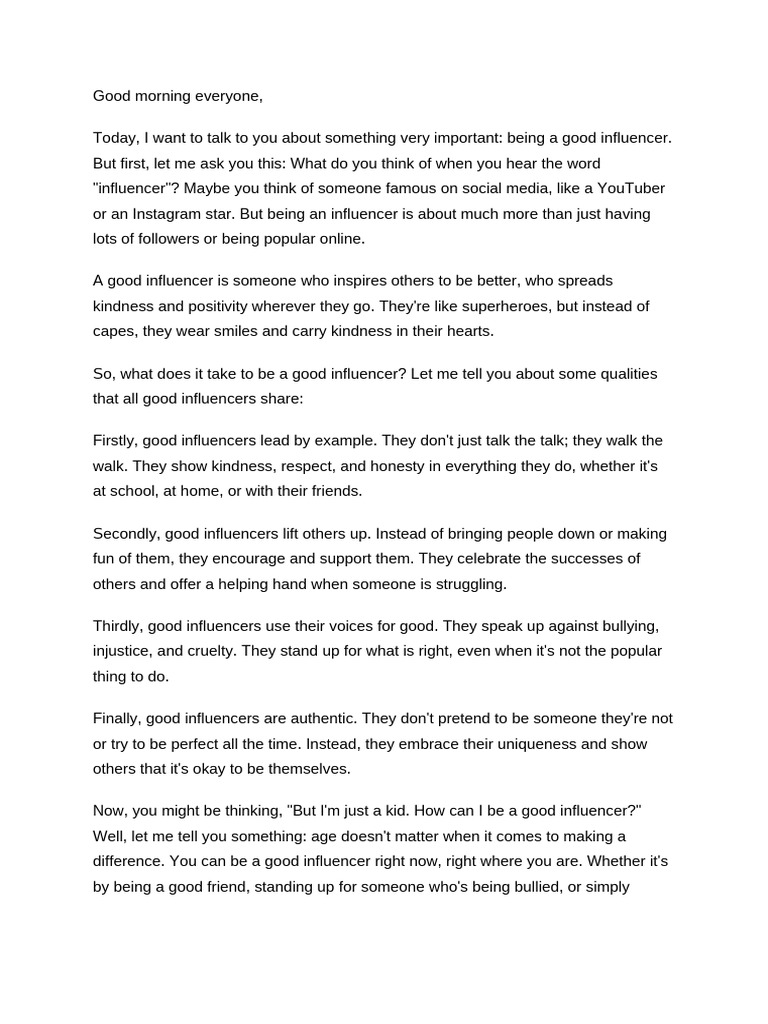 Good Influencer - Public Speaking | PDF