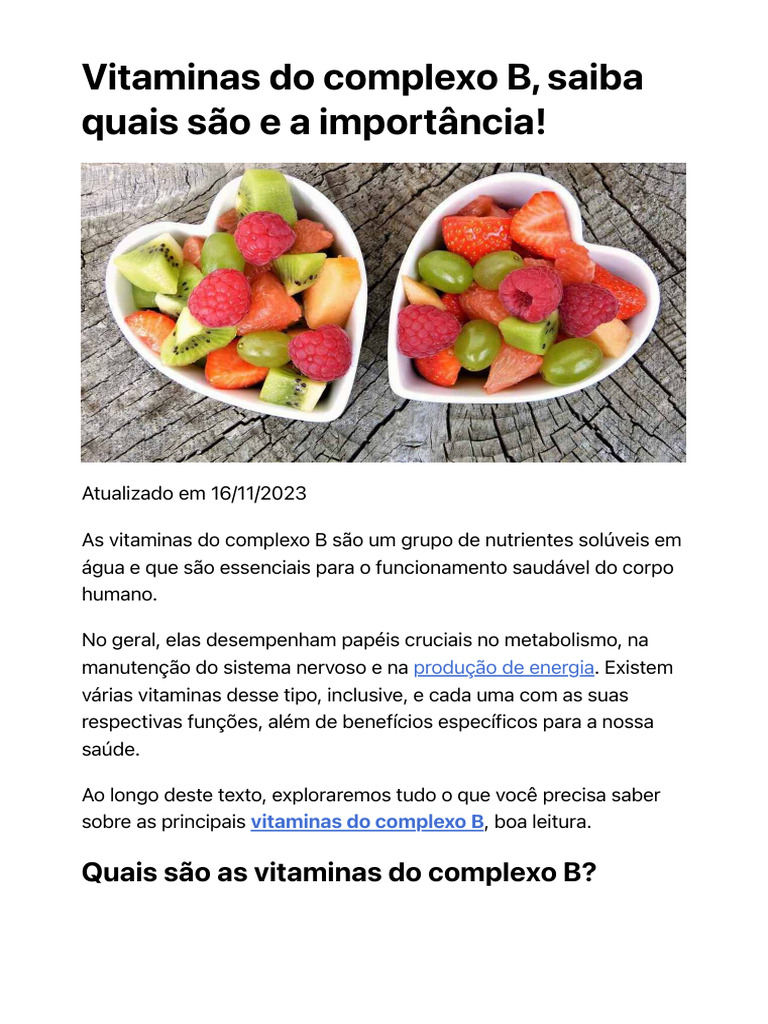 Importância das Vitaminas do Complexo B | PDF | Vitamina | Nutrientes