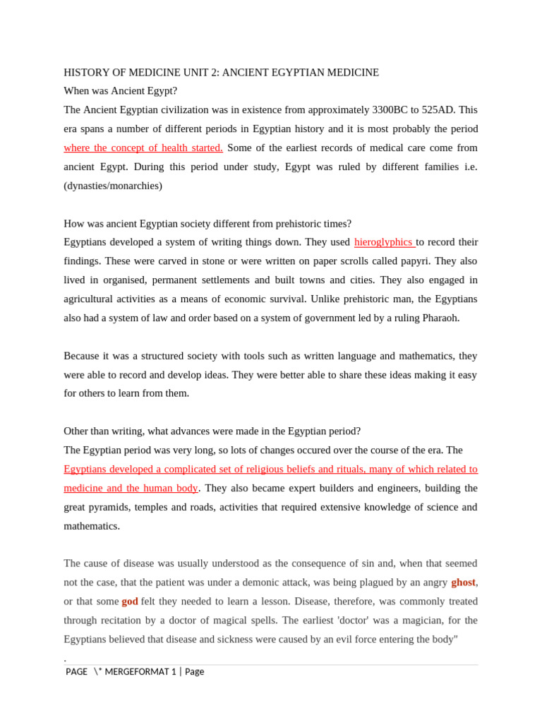 Historyofmedicine Unit2 Ancientegypt | PDF | Ancient Egypt | Ancient ...