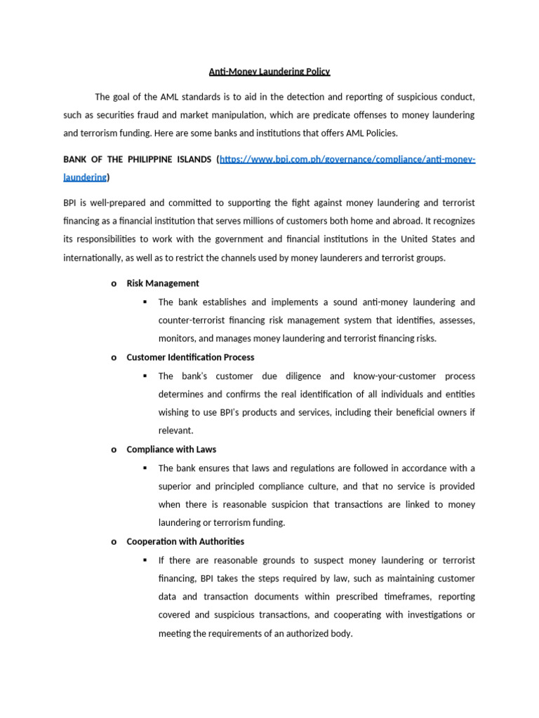 Anti-Money Laundering Policy | PDF | Business