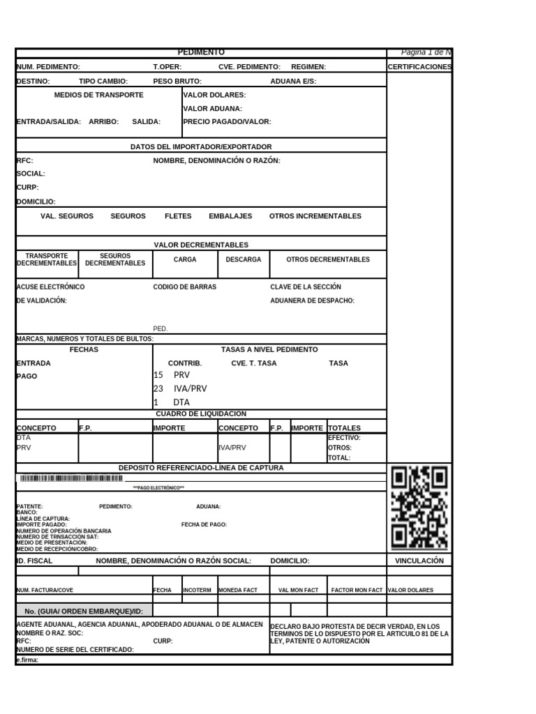 Formato de Pedimento Aduanero | PDF | aduana | Economias
