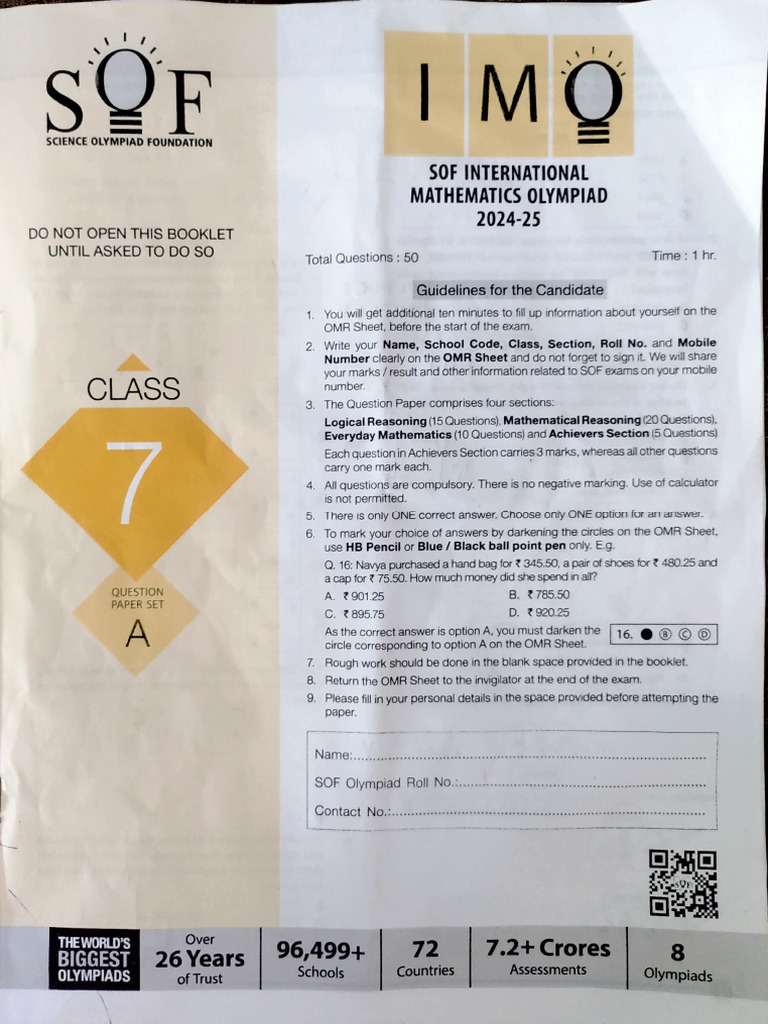 Solved Cl 7 Imo 2024 25 Level 1 Set A Pdf