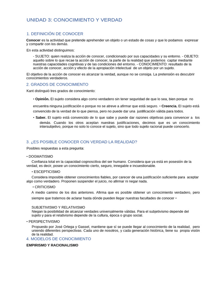 u3_conocimiento y Verdad | PDF | Verdad | Conocimiento