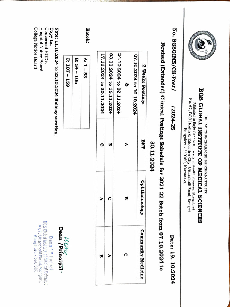 3rd MBBS Batch 2021 - 22 Revised Clinical Postings Schedule. | PDF | Medical Education | Medicine
