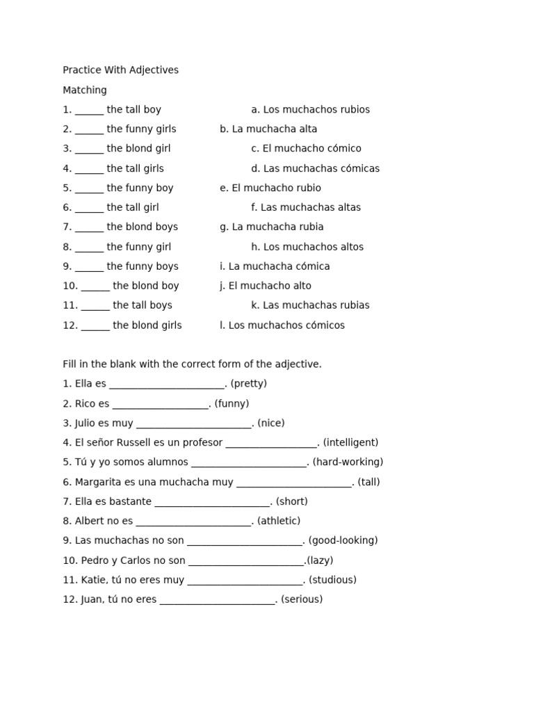 Practice Adjectives | PDF