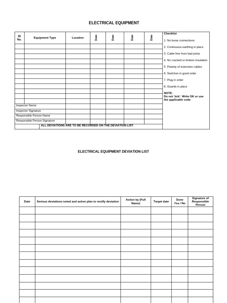 Electrical Equipment Inspection Register | PDF | Electricity ...