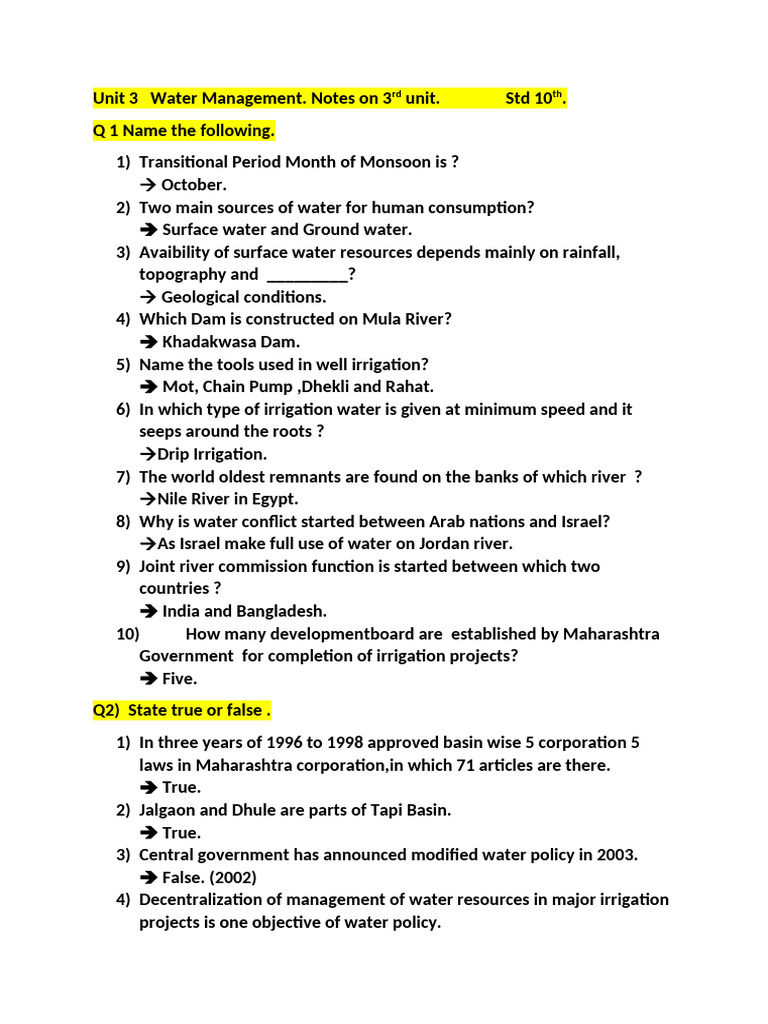 Notes On Unit 3 For Water Security | PDF