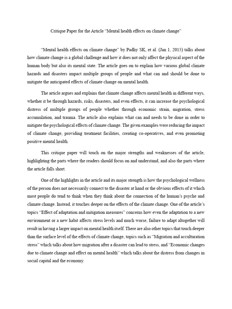 Critique of Mental Health and Climate Change | PDF | Climate Change ...