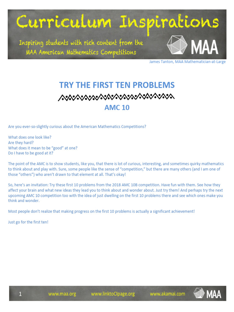 Try the First Ten_AMC10 | PDF | Area | Dice