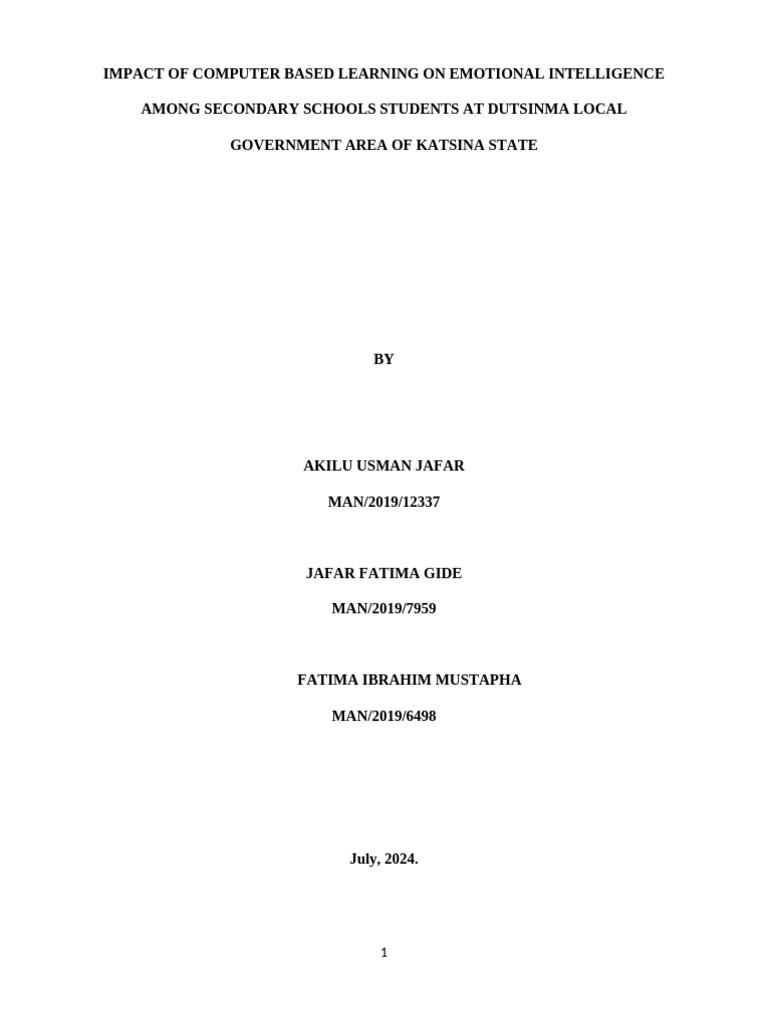 Usman Akilu Complete Project | PDF | Educational Technology | Emotional ...