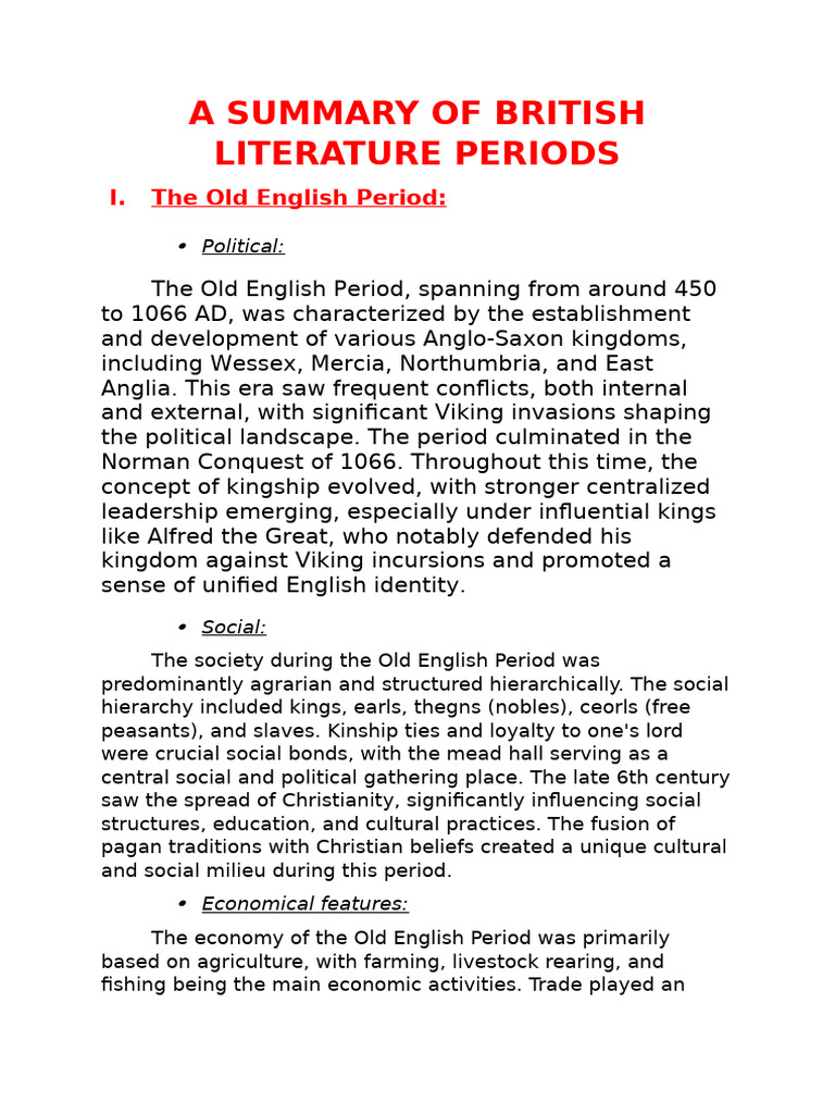 A Summary of British Literature Periods - 22DH713688 | PDF | Age Of Enlightenment | William ...