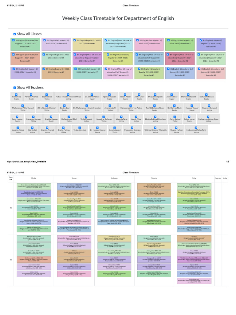 Fall 2024 Class Timetable (Updated) | PDF