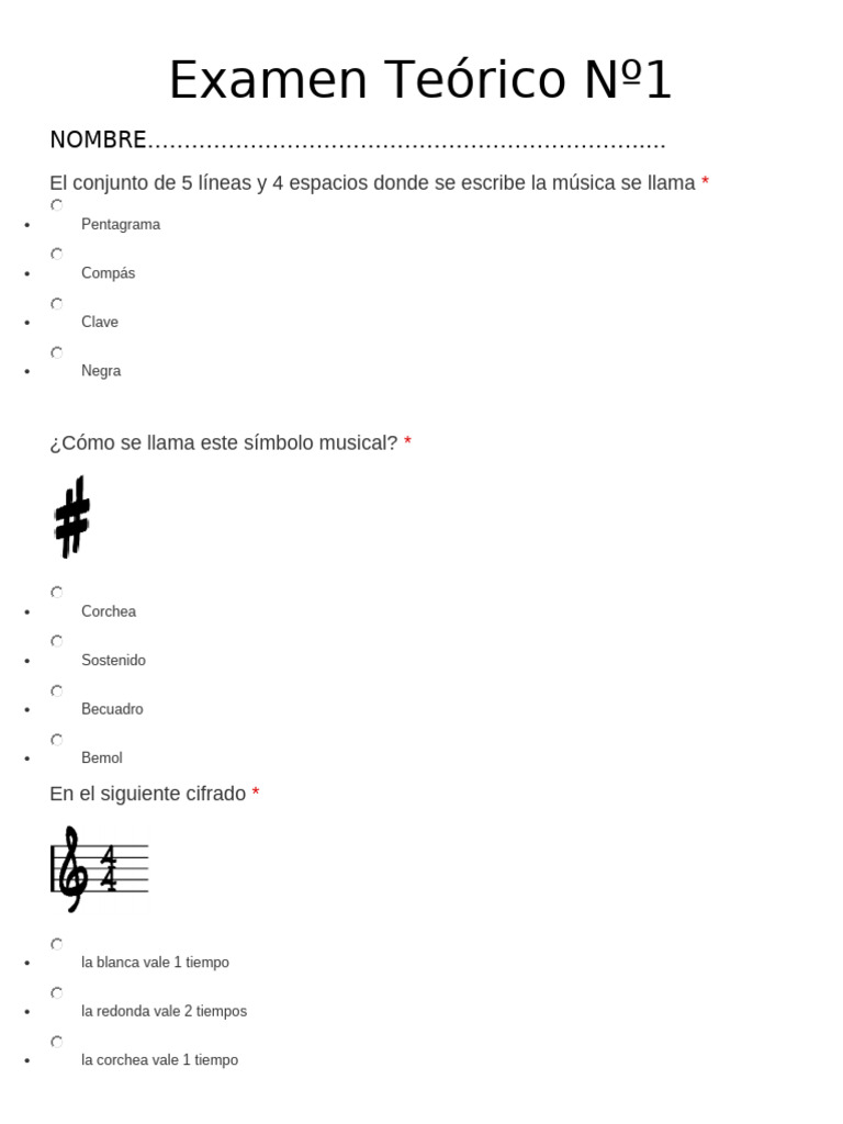 Examen Teórico Nº1 SOBRE TEORIA MUSICAL | PDF