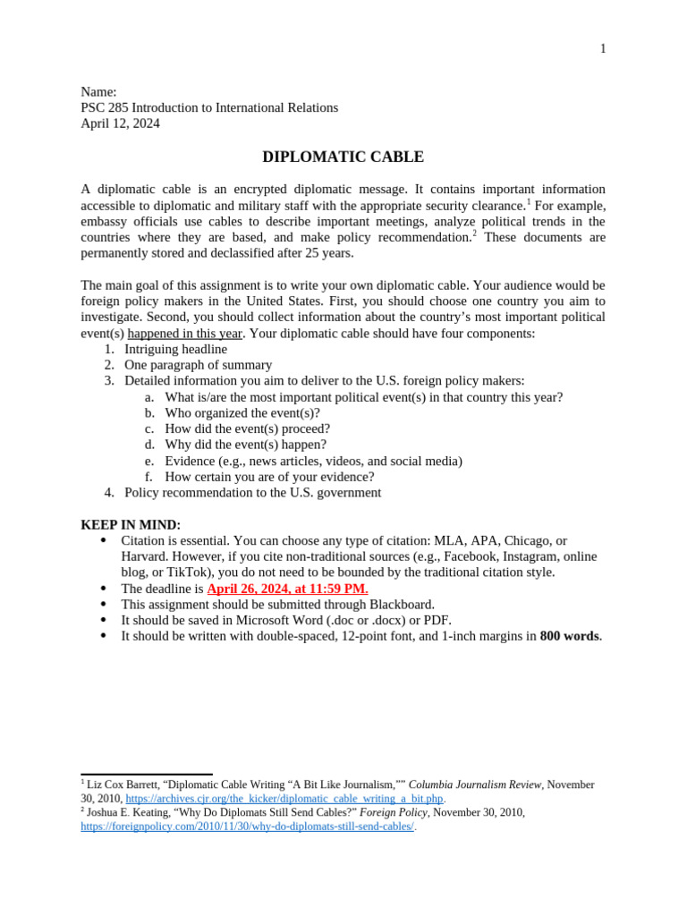 Diplomatic Cable | PDF