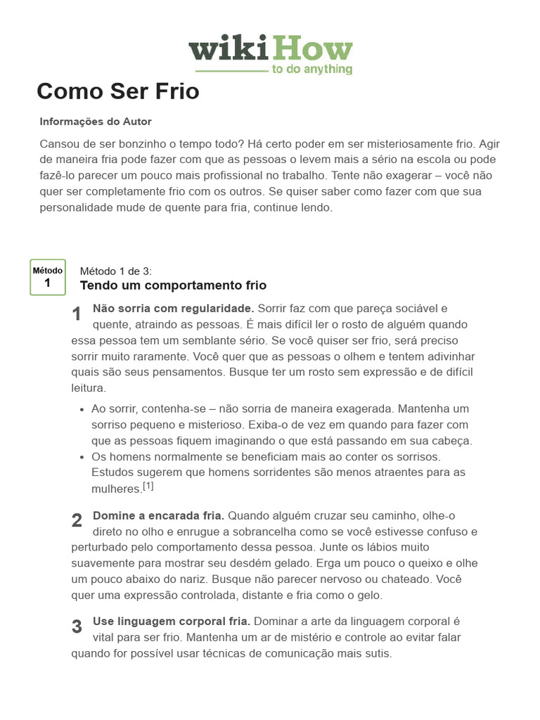 3 Formas de Ser Frio - Wikihow | PDF | Atitude (Psicologia) | Emoções