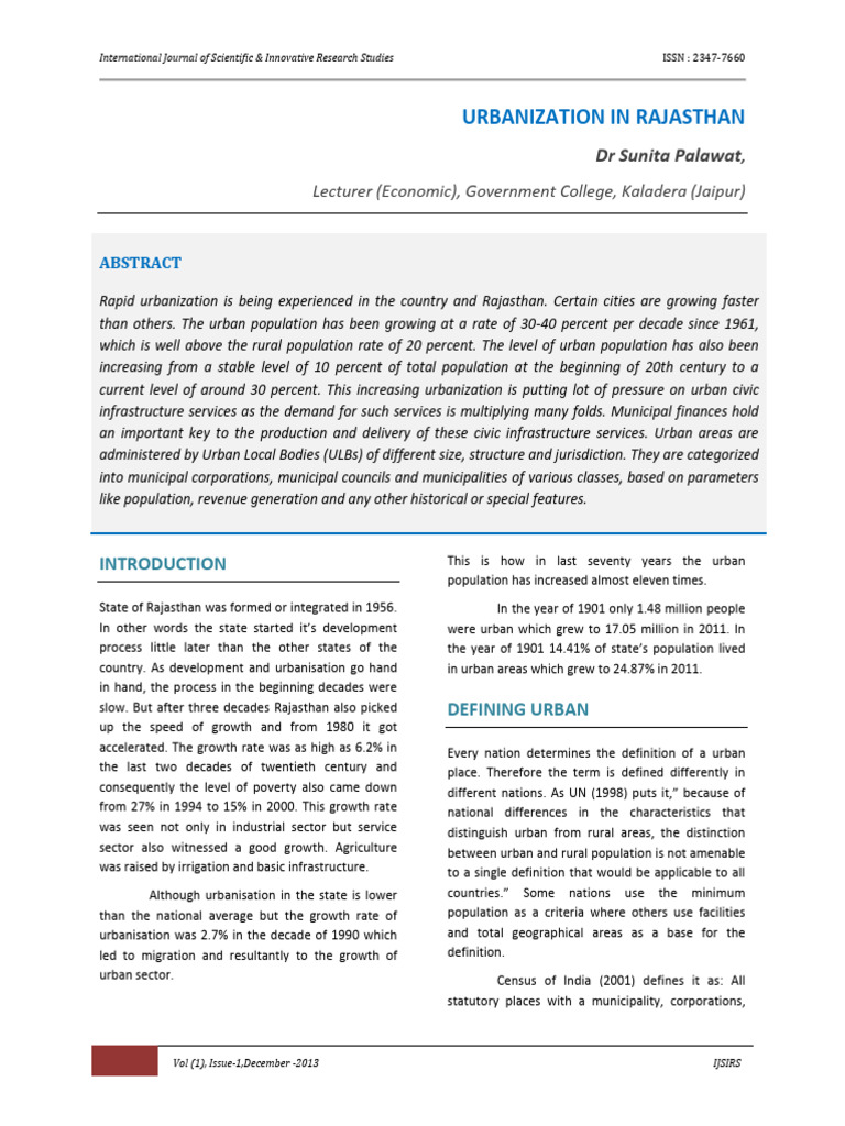 Urbanization Trends in Rajasthan | PDF | Cost Of Living | Urbanization