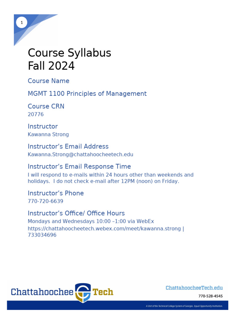 MGMT 1100. Fall2024. Syllabus. CRN 20776. K.strong | PDF | Pedagogy | Education Theory