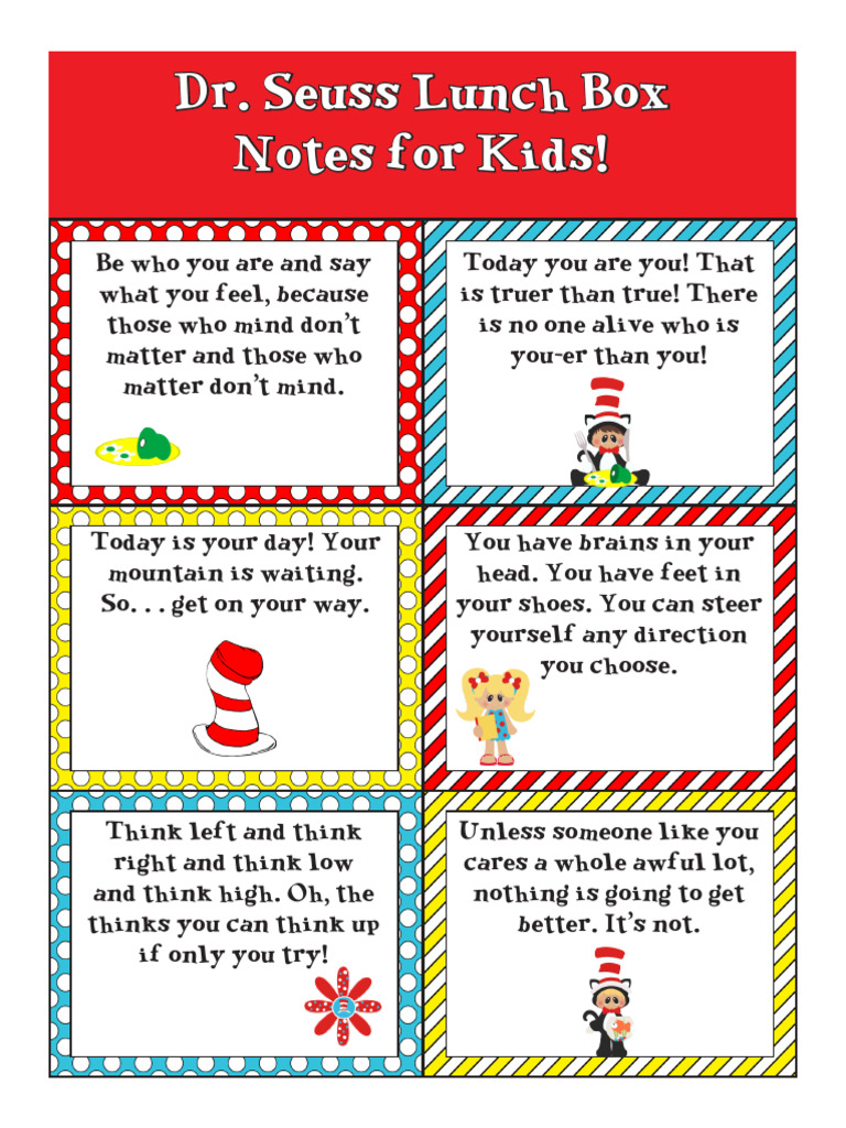 Dr. Seuss Lunch Box Notes Free Printable | PDF