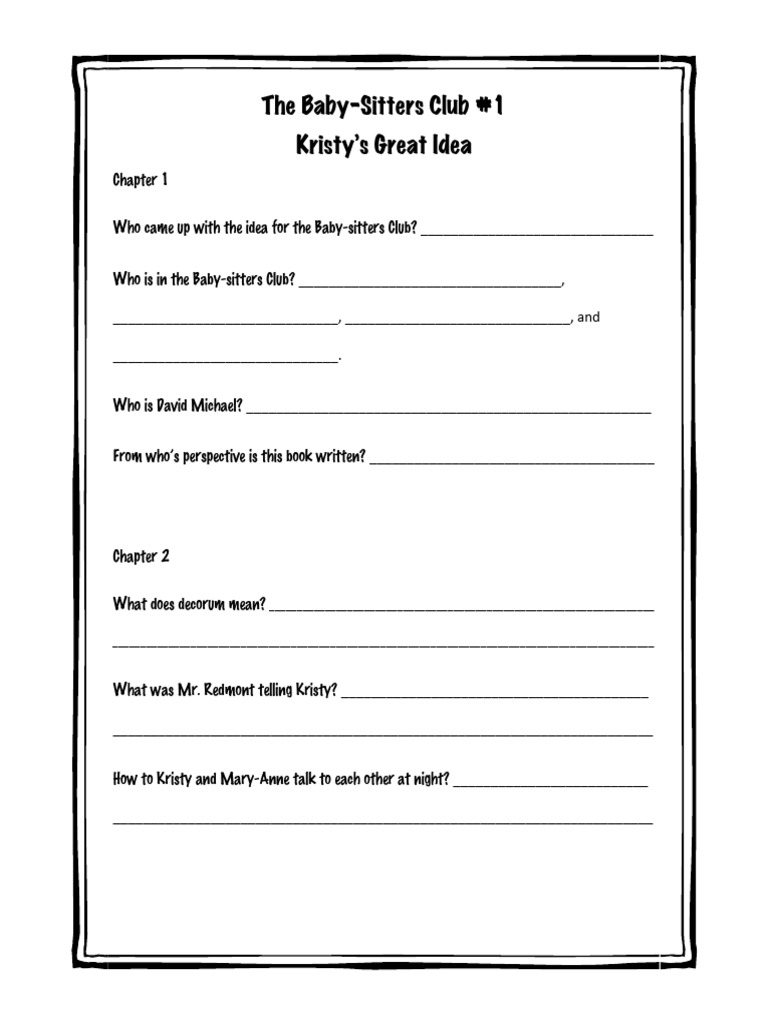 Kristy's Great Idea: A Summary Guide | PDF