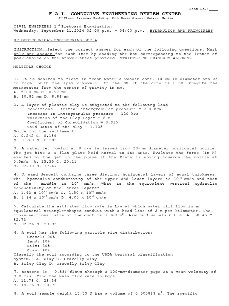 FalCon - Pre Board 2 (2024) - HGE | PDF | Soil Mechanics | Applied And Interdisciplinary Physics