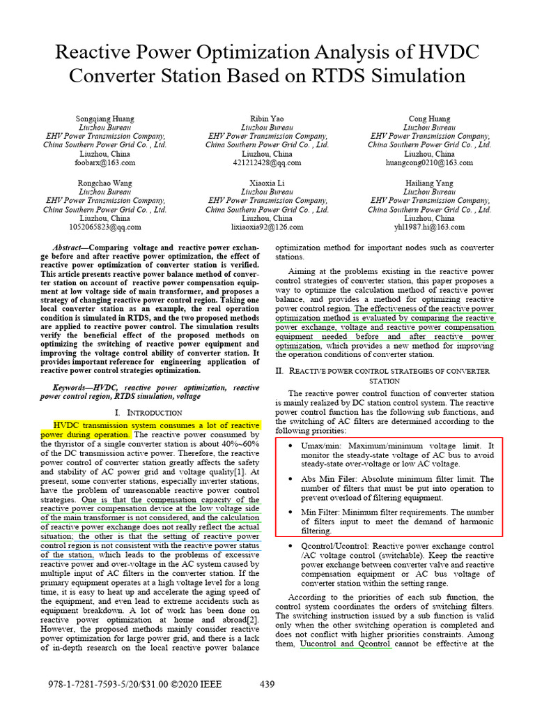 Reactive Power Optimization Analysis of HVDC Converter Station Based On ... Reactive Power Optimization Analysis of HVDC Converter Station Based On ...