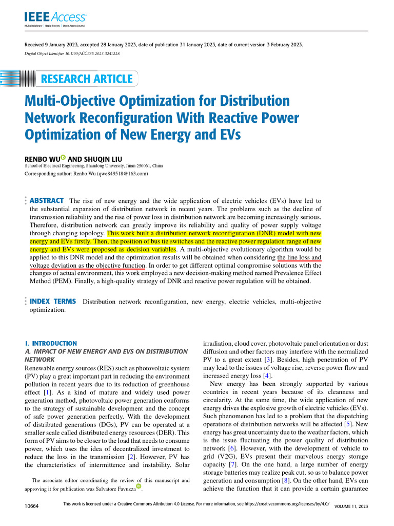 Multi Objective Optimization For Distribution Network Reconfiguration
