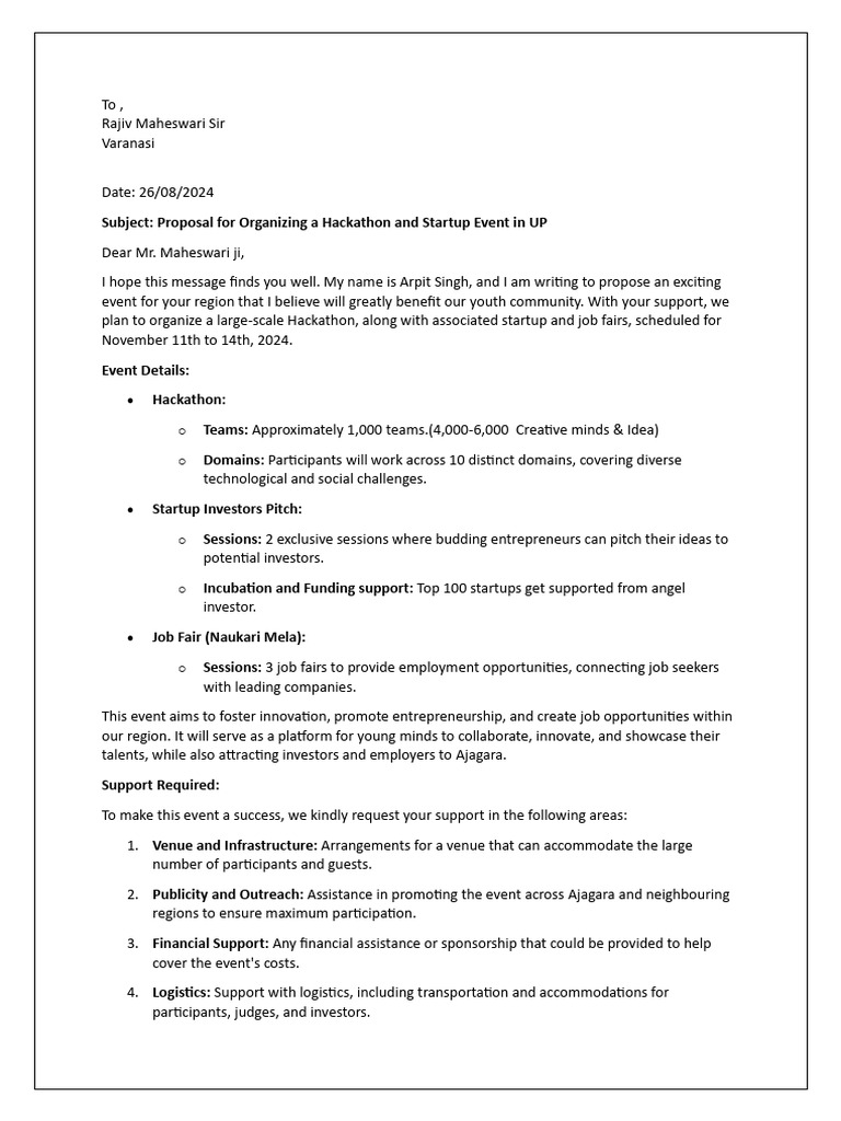 Hackathon Proposal For Maheswari Sir | PDF | Startup Company | Small Business & Entrepreneurs