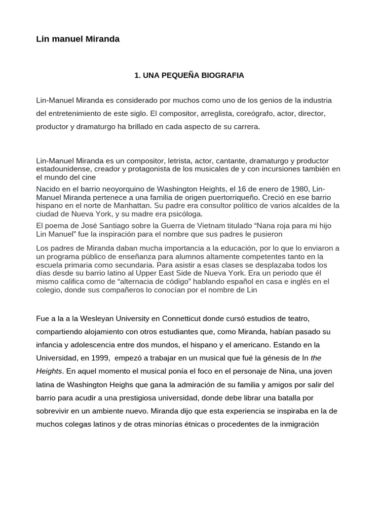 Biografía de Lin-Manuel Miranda | PDF | Lin Manuel Miranda | Hamilton ...