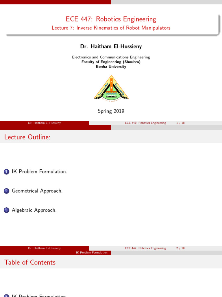 Lecture7 InverseKinematics | PDF | Kinematics | Mathematical Objects