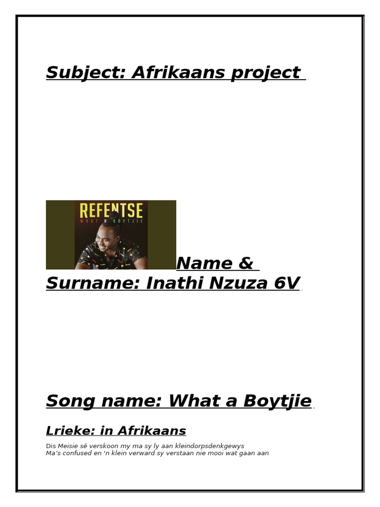 Afrikaans Project | PDF | Languages Of Africa | Linguistics